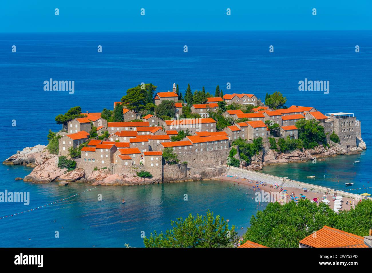 Panorama view of Sveti Stefan in Montenegro Stock Photo - Alamy