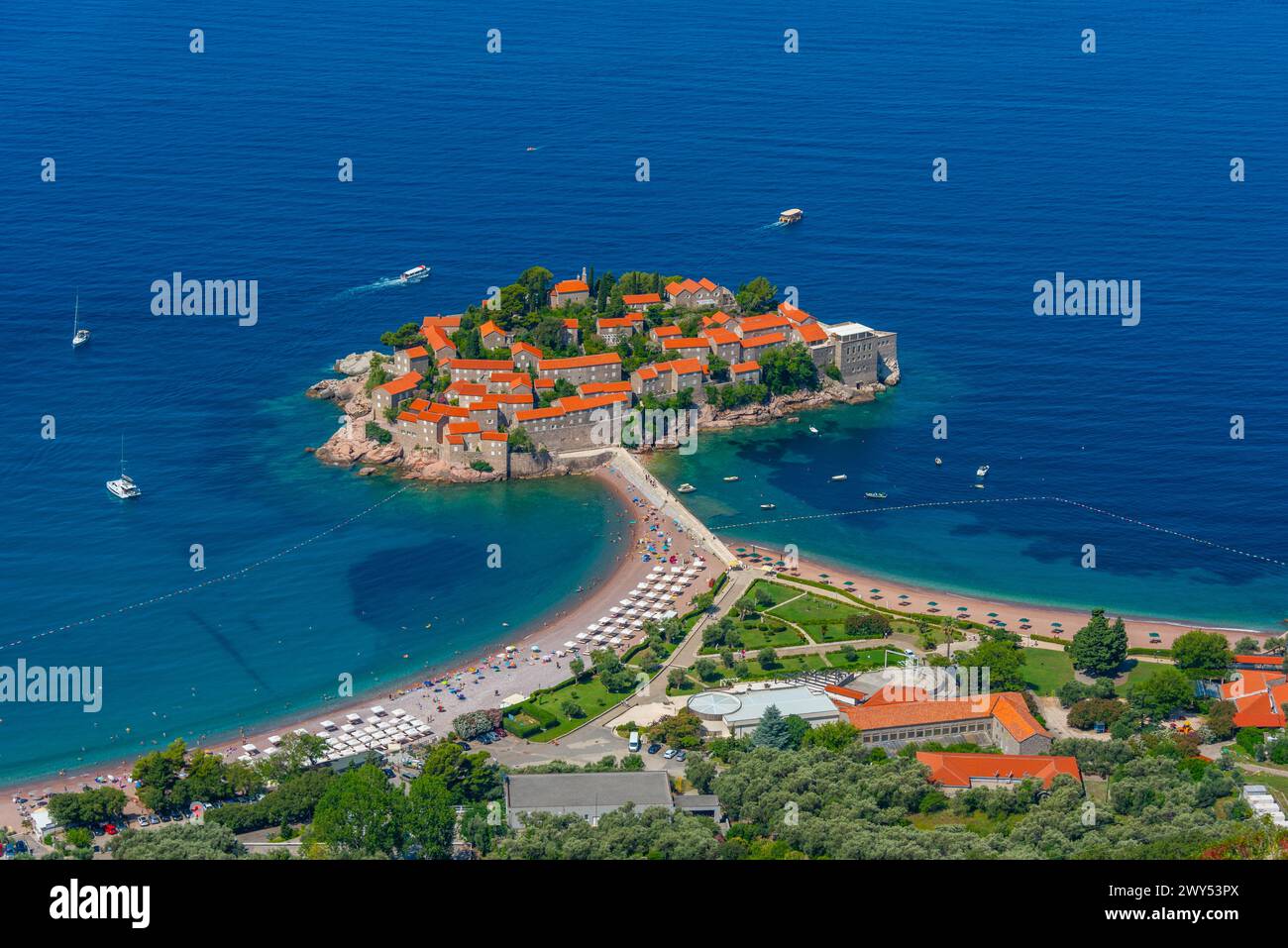 Panorama view of Sveti Stefan in Montenegro Stock Photo - Alamy