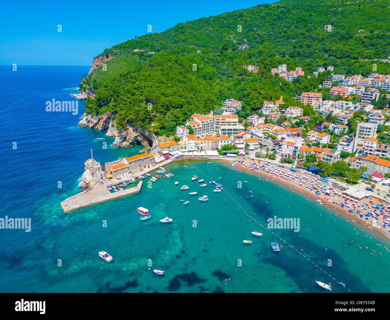 Aerial view of Petrovac in Montenegro Stock Photo - Alamy