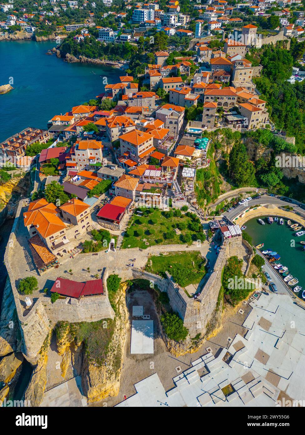 Aerial view of the Kalaja fortress in Ulcinj, Montenegro Stock Photo ...