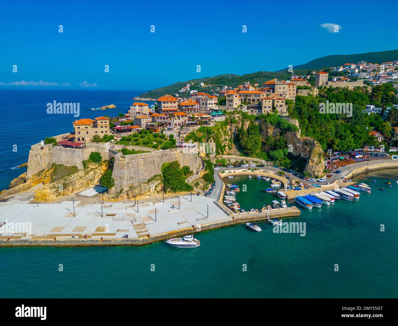 Aerial view of the Kalaja fortress in Ulcinj, Montenegro Stock Photo ...