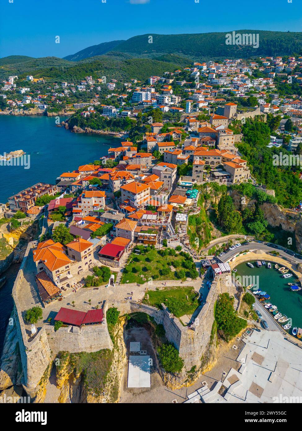 Aerial view of the Kalaja fortress in Ulcinj, Montenegro Stock Photo ...