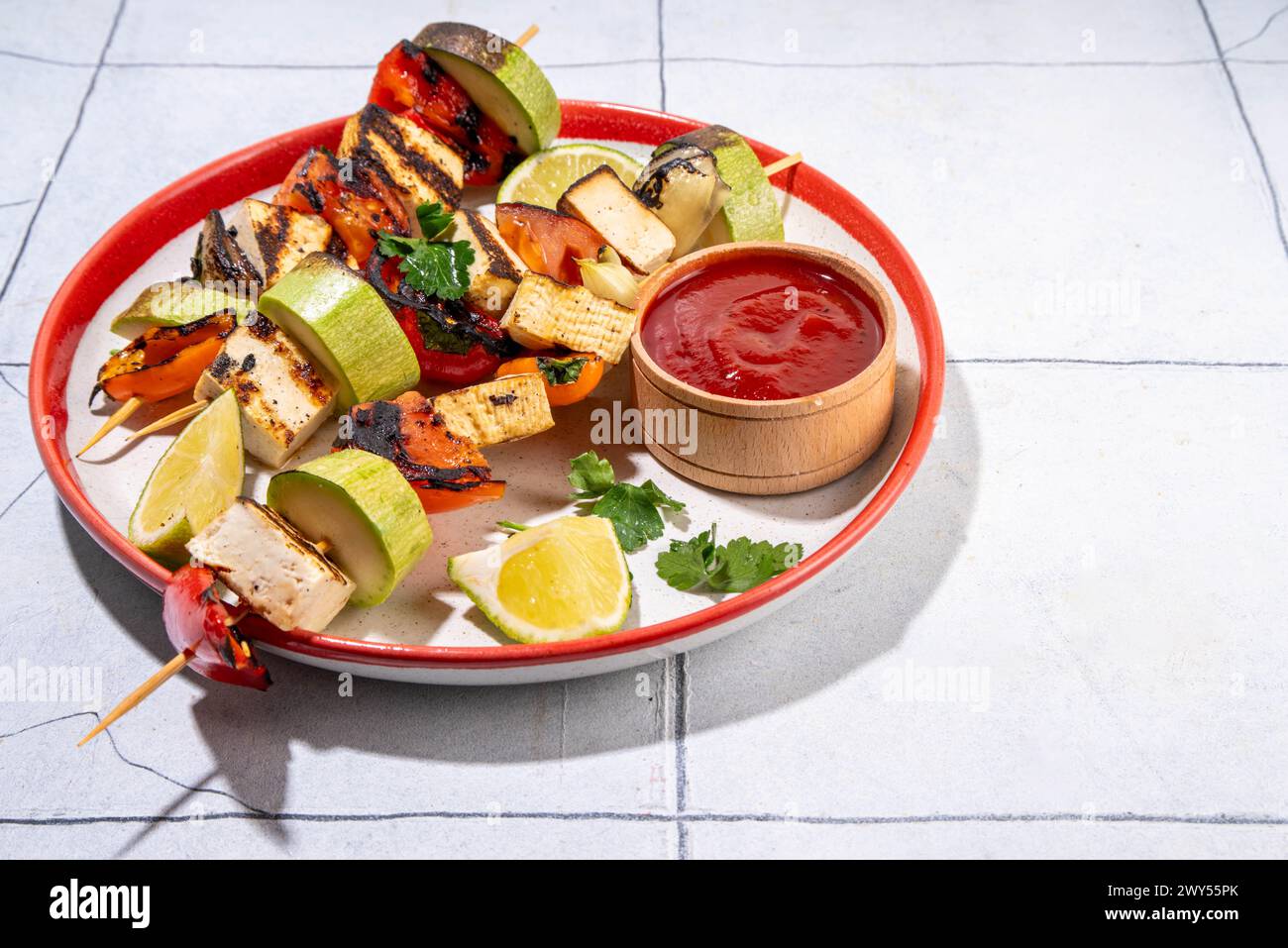 Summer vegan barbeque recipe. BBQ healthy balanced vegetarian food ...