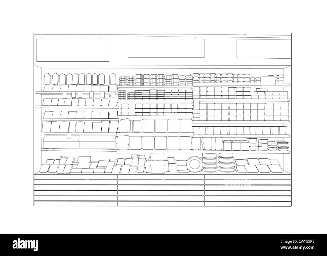Outline Supermarket store interior with goods. Contour Grocery ...
