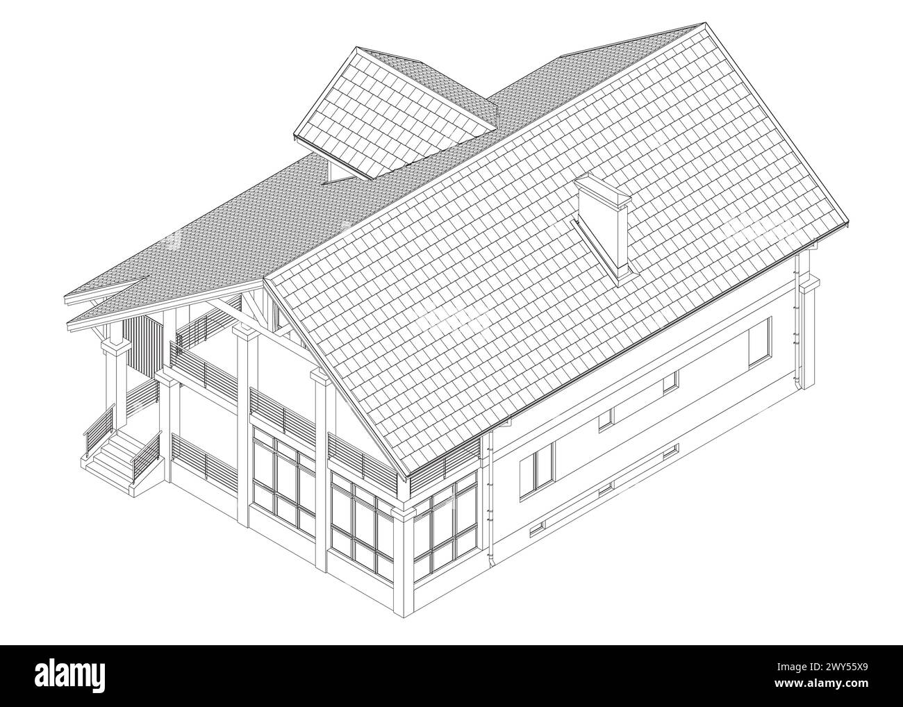 Outline suburban house model. Drawing of the modern building. Cottage ...