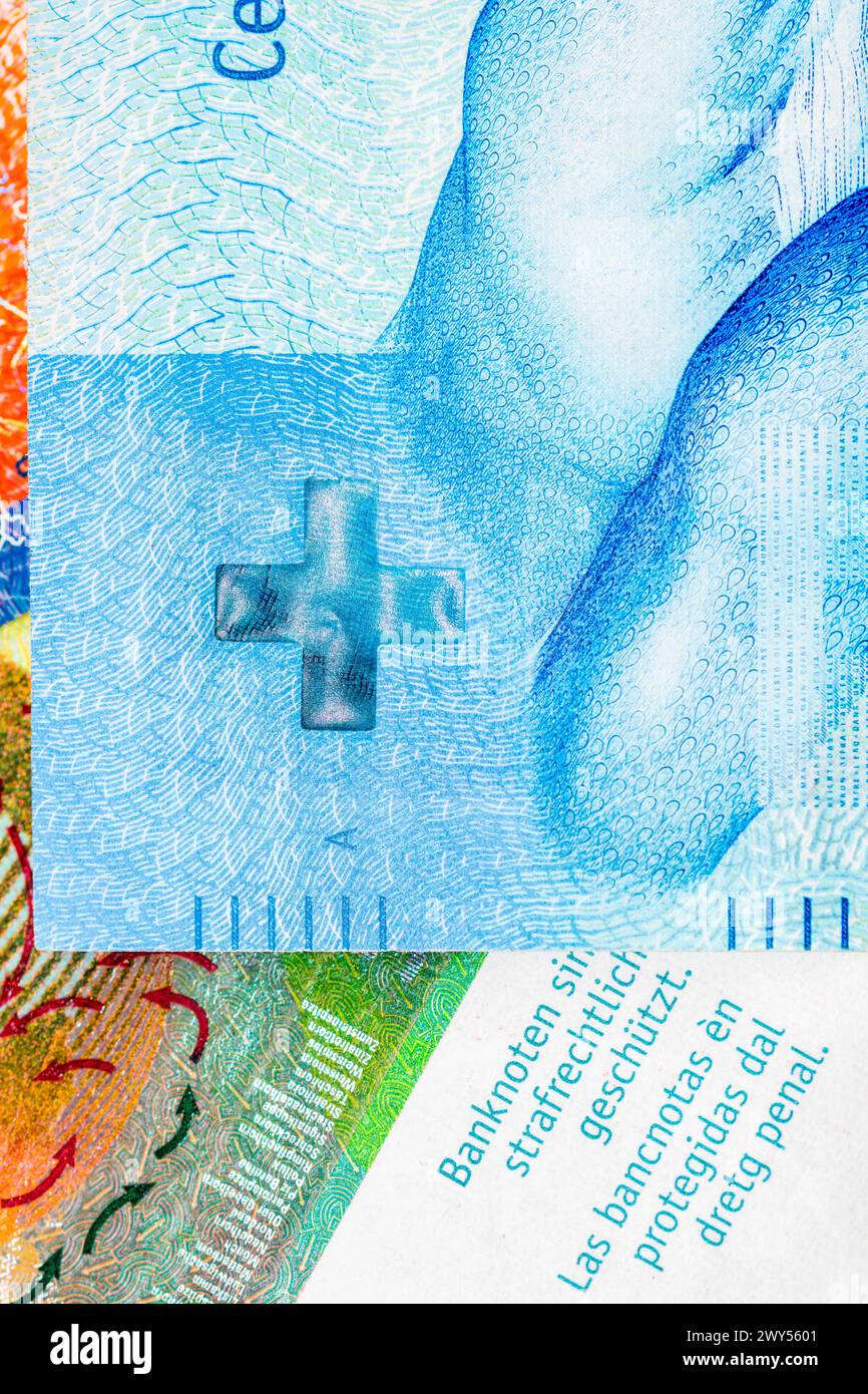 CHF money banknotes, detail photo of swiss franc. Swiss Franc currency ...