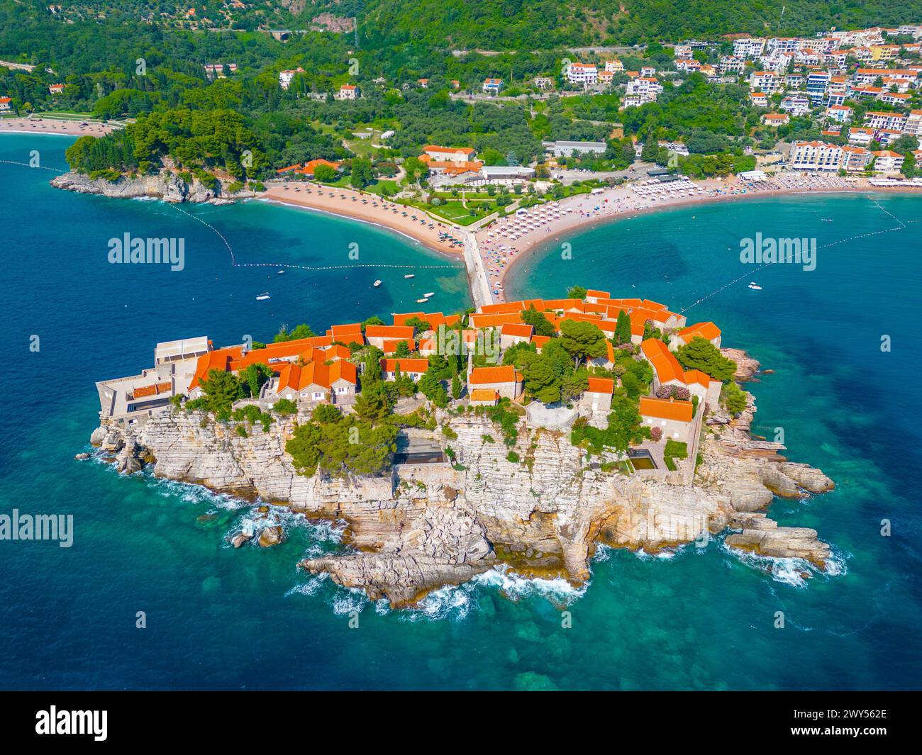 Panorama view of Sveti Stefan in Montenegro Stock Photo - Alamy