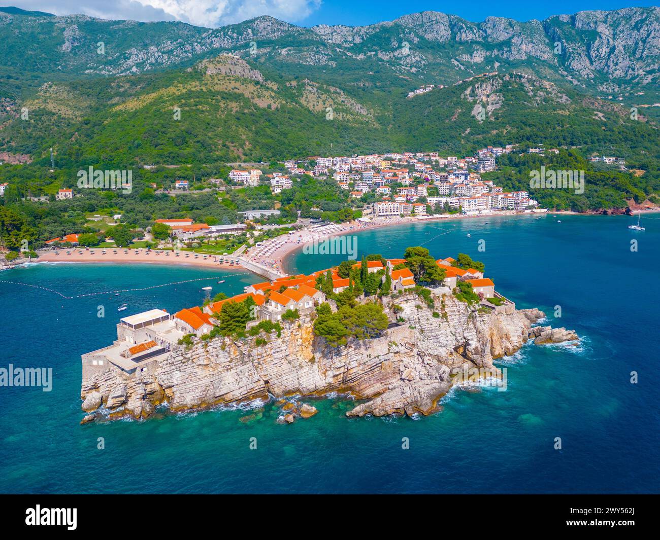 Panorama view of Sveti Stefan in Montenegro Stock Photo - Alamy