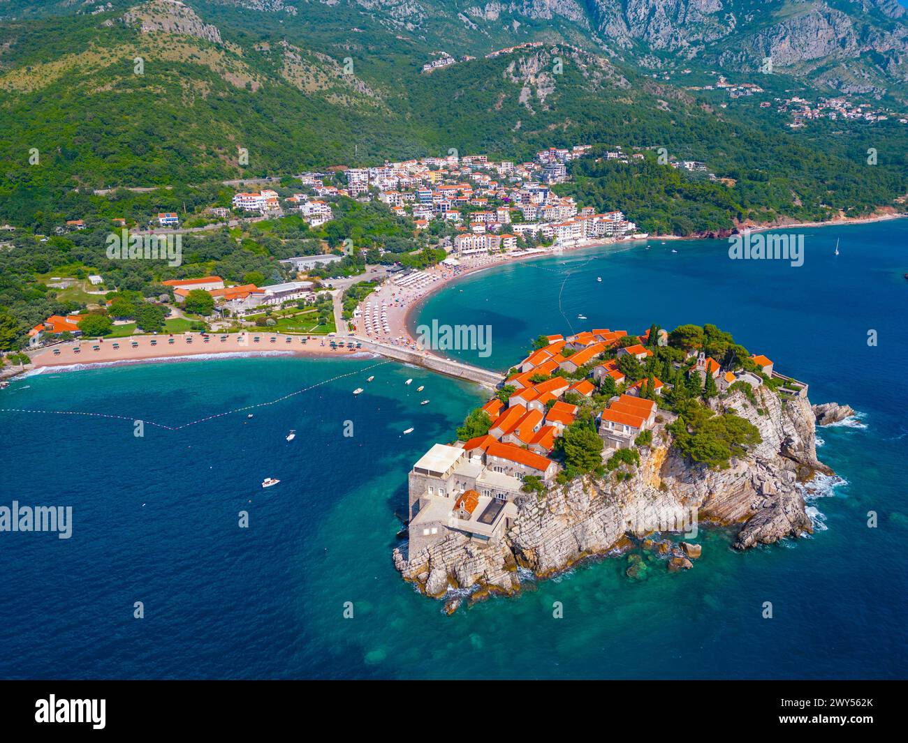 Panorama view of Sveti Stefan in Montenegro Stock Photo - Alamy