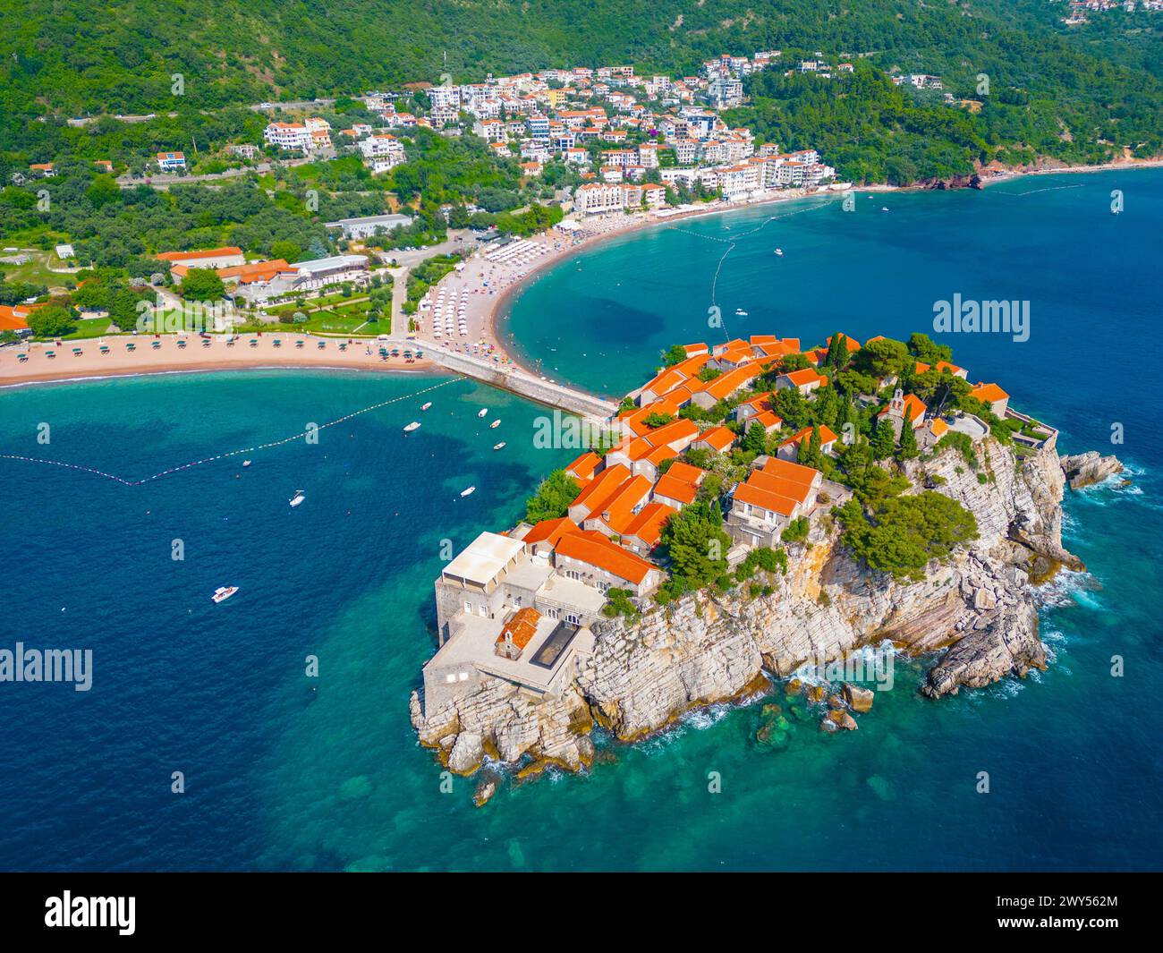 Panorama view of Sveti Stefan in Montenegro Stock Photo - Alamy