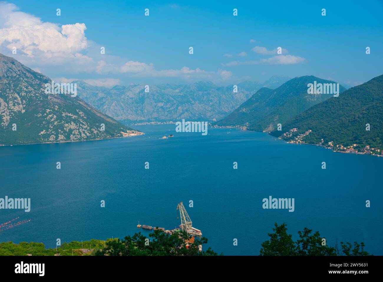 Aerial view of Boka Kotorska bay towards Perast in Montenegro Stock ...
