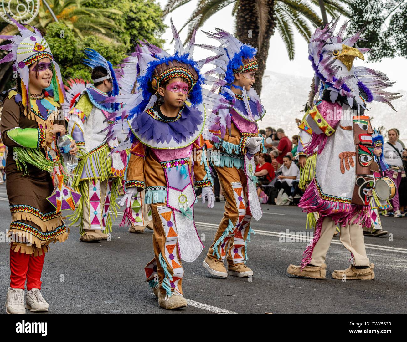Group of children in very elaborate Native American costumes in the ...