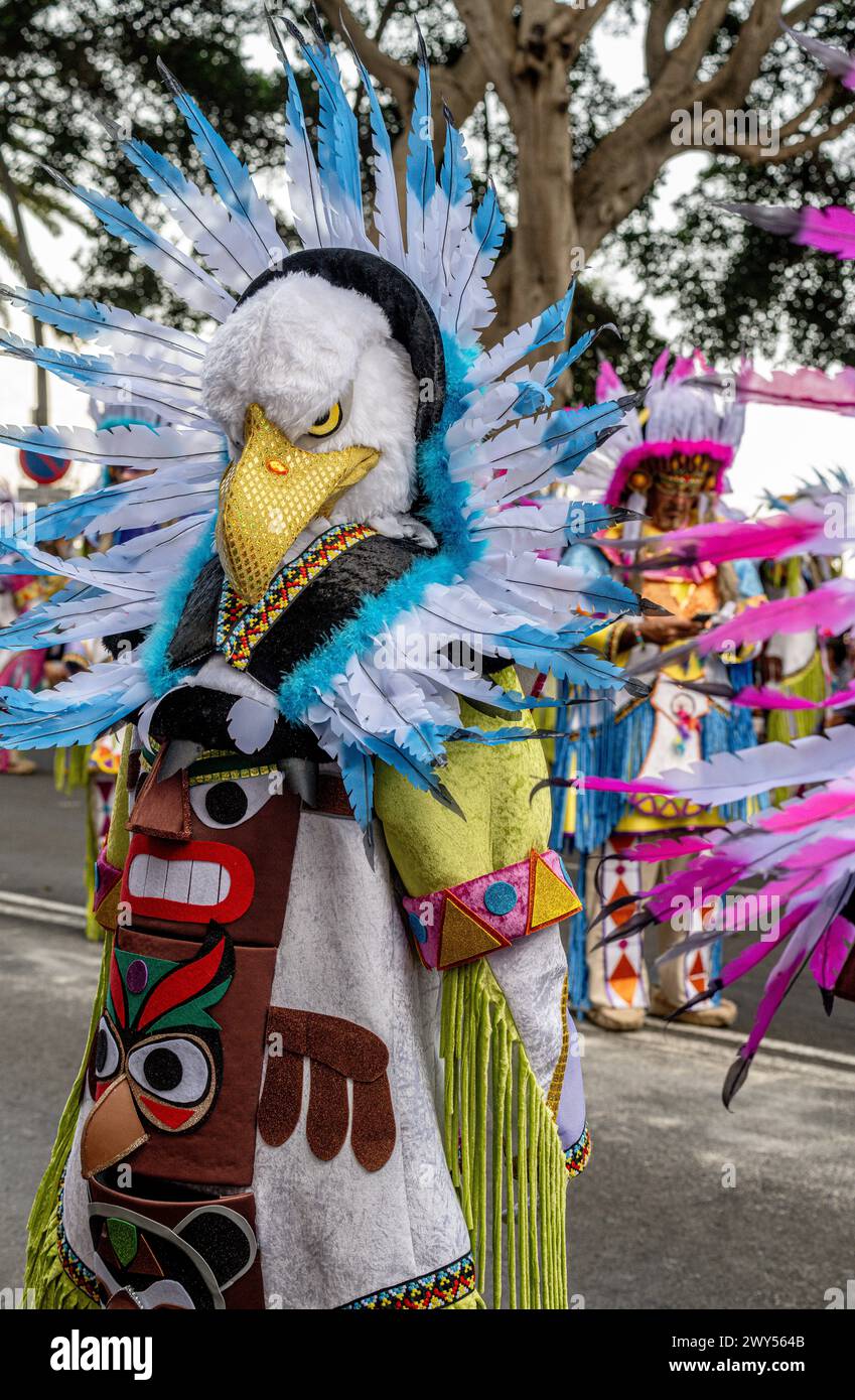 Detail of rear of elaborate Native American costume marching in the ...