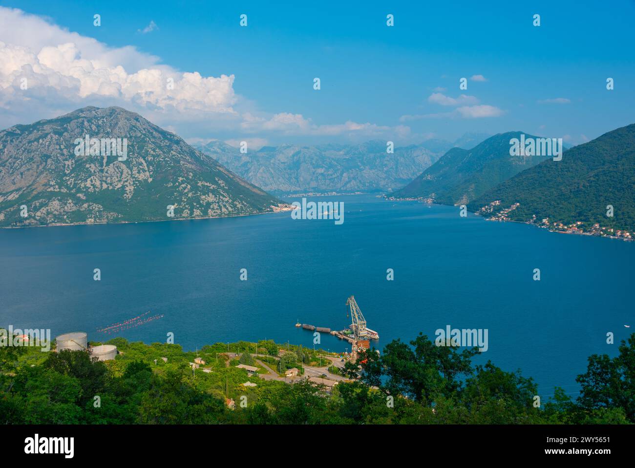 Aerial view of Boka Kotorska bay towards Perast in Montenegro Stock ...