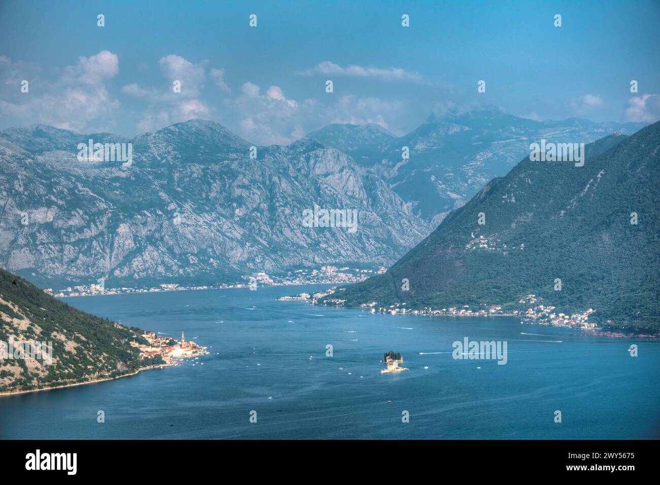 Aerial view of Boka Kotorska bay towards Perast in Montenegro Stock ...