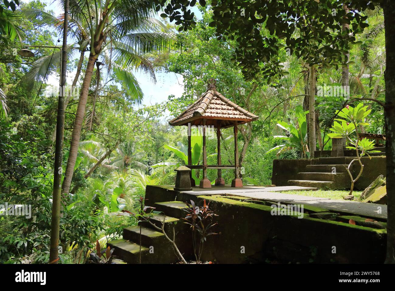 Green garden at Goa Gajah (Elephant Cave) Temple near Ubud, Bali in ...