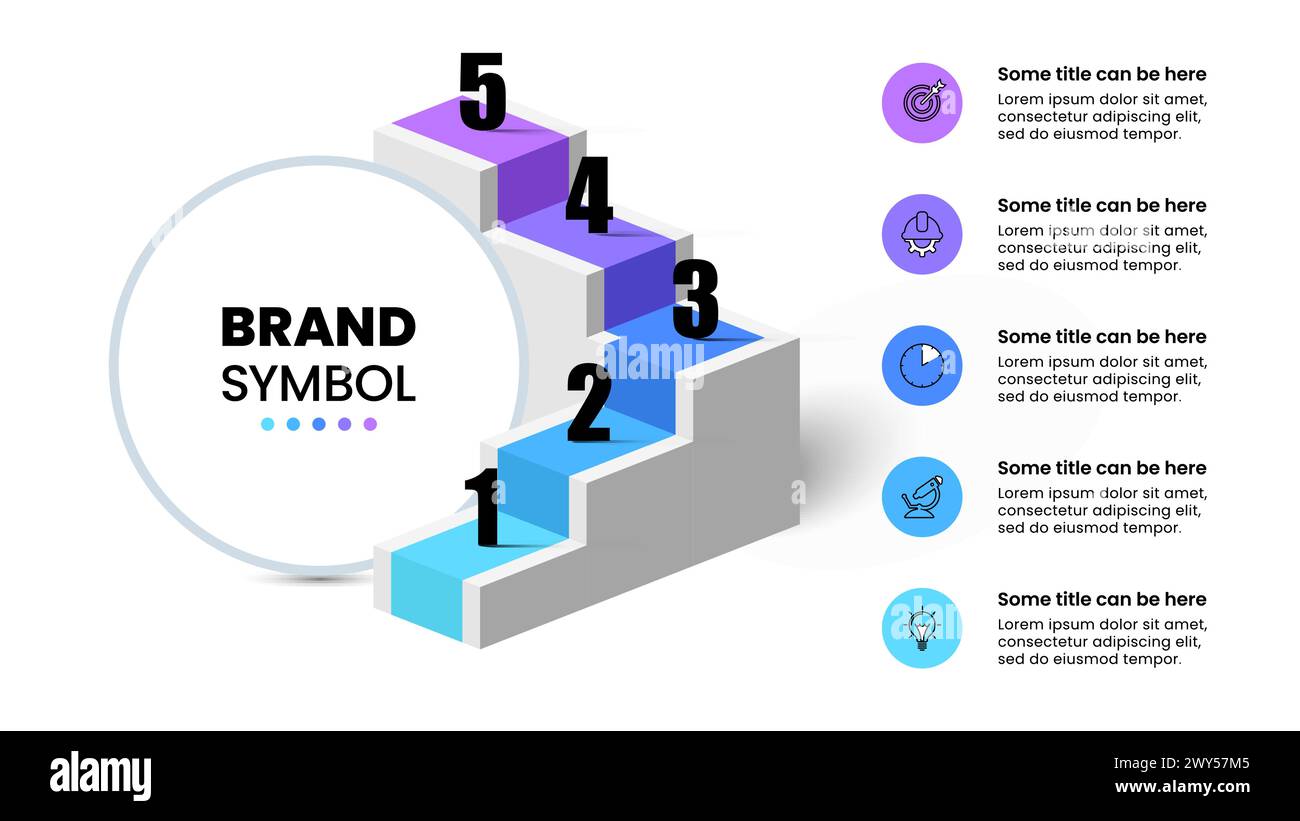 Infographic template with icons and 5 options or steps. Stairs. Can be used for workflow layout ...