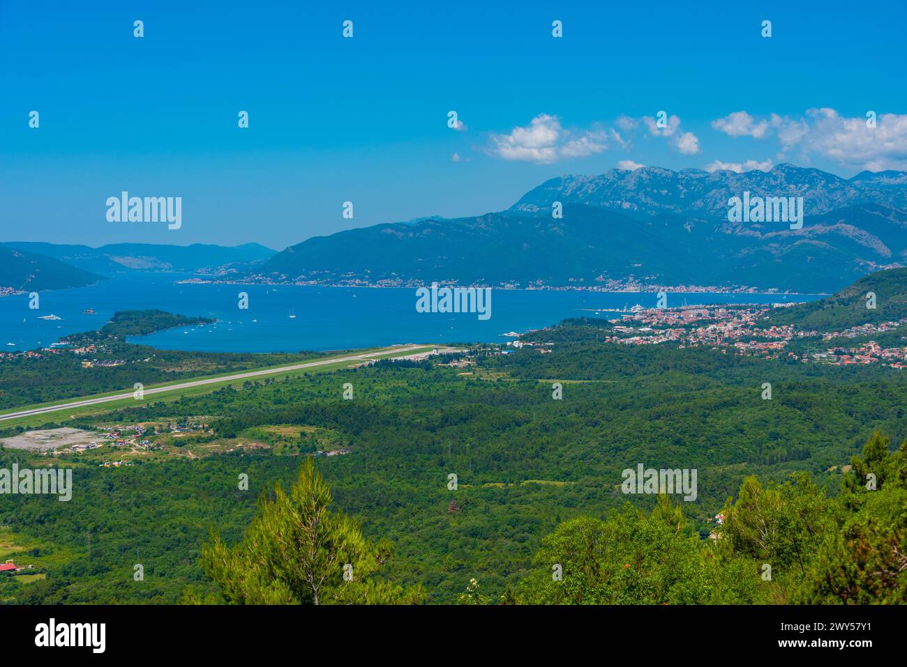 Aerial view of Boka Kotorska bay and Tivat in Montenegro Stock Photo ...