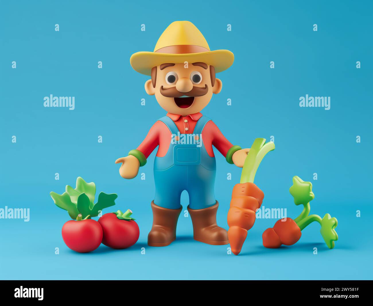 Smilie face farmer agriculture emoji 3d render happy with vegetables ...