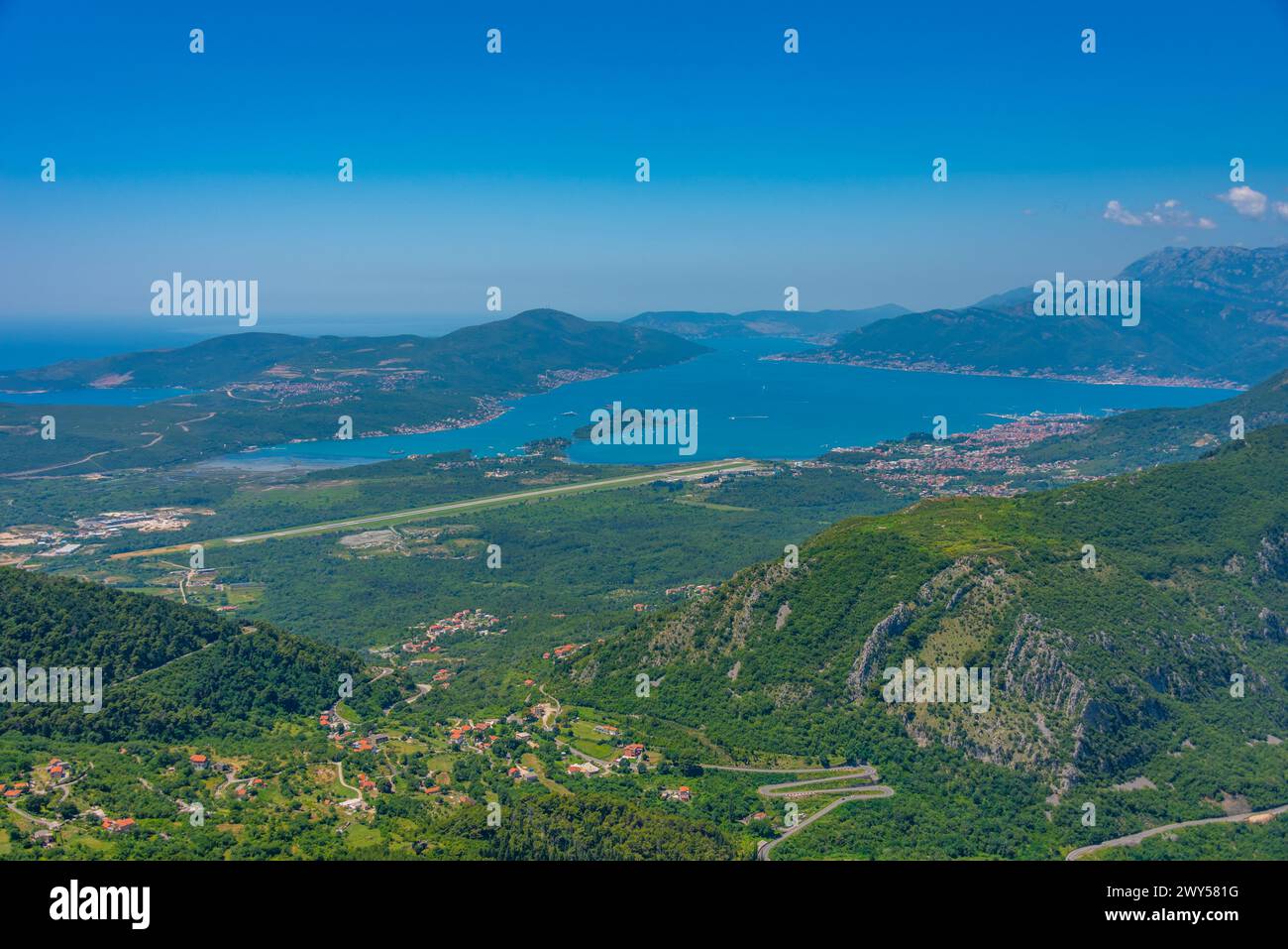 Aerial view of Boka Kotorska bay and Tivat in Montenegro Stock Photo ...