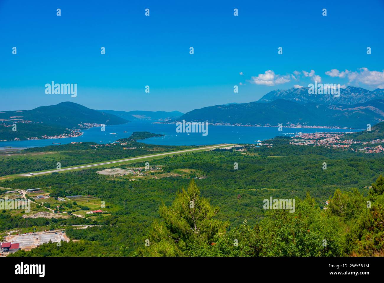 Aerial view of Boka Kotorska bay and Tivat in Montenegro Stock Photo ...