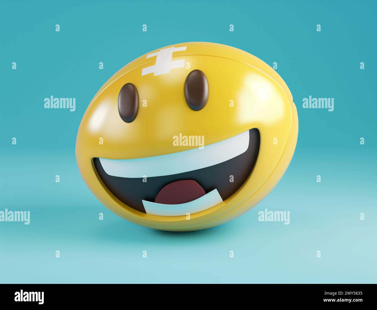 Smilie face rugby ball emoji 3d render happy Stock Photo - Alamy