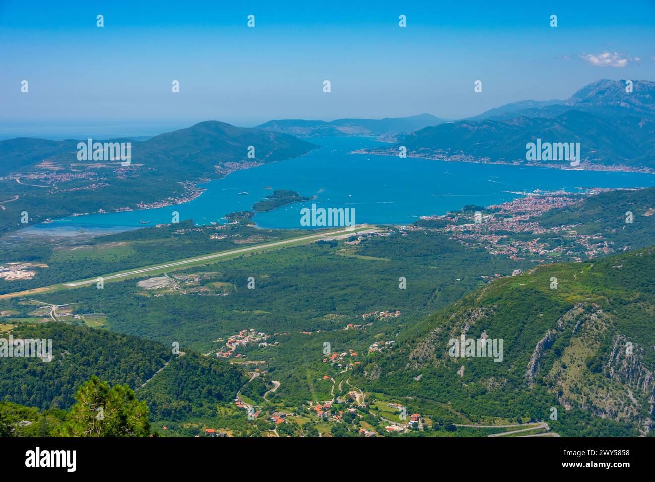 Aerial view of Boka Kotorska bay and Tivat in Montenegro Stock Photo ...