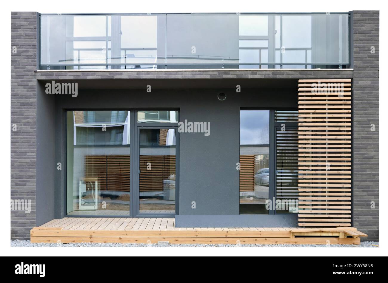 Modern standard system of windows, balconies and doors in a residential ...