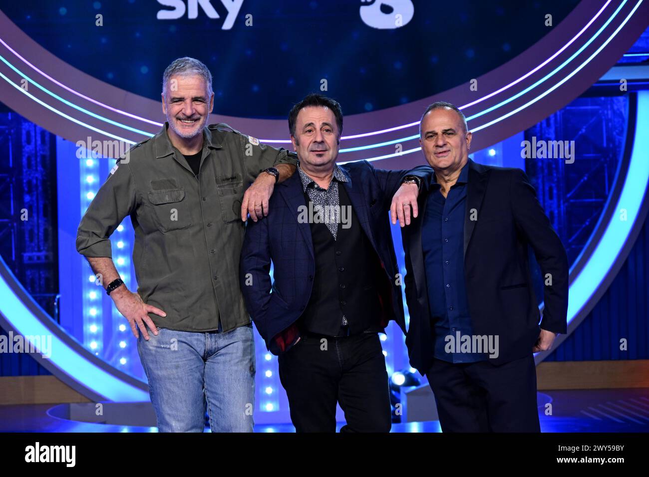 Milan, Italy. 04th Apr, 2024. Milan, Photocall TV broadcast Gialappas ...