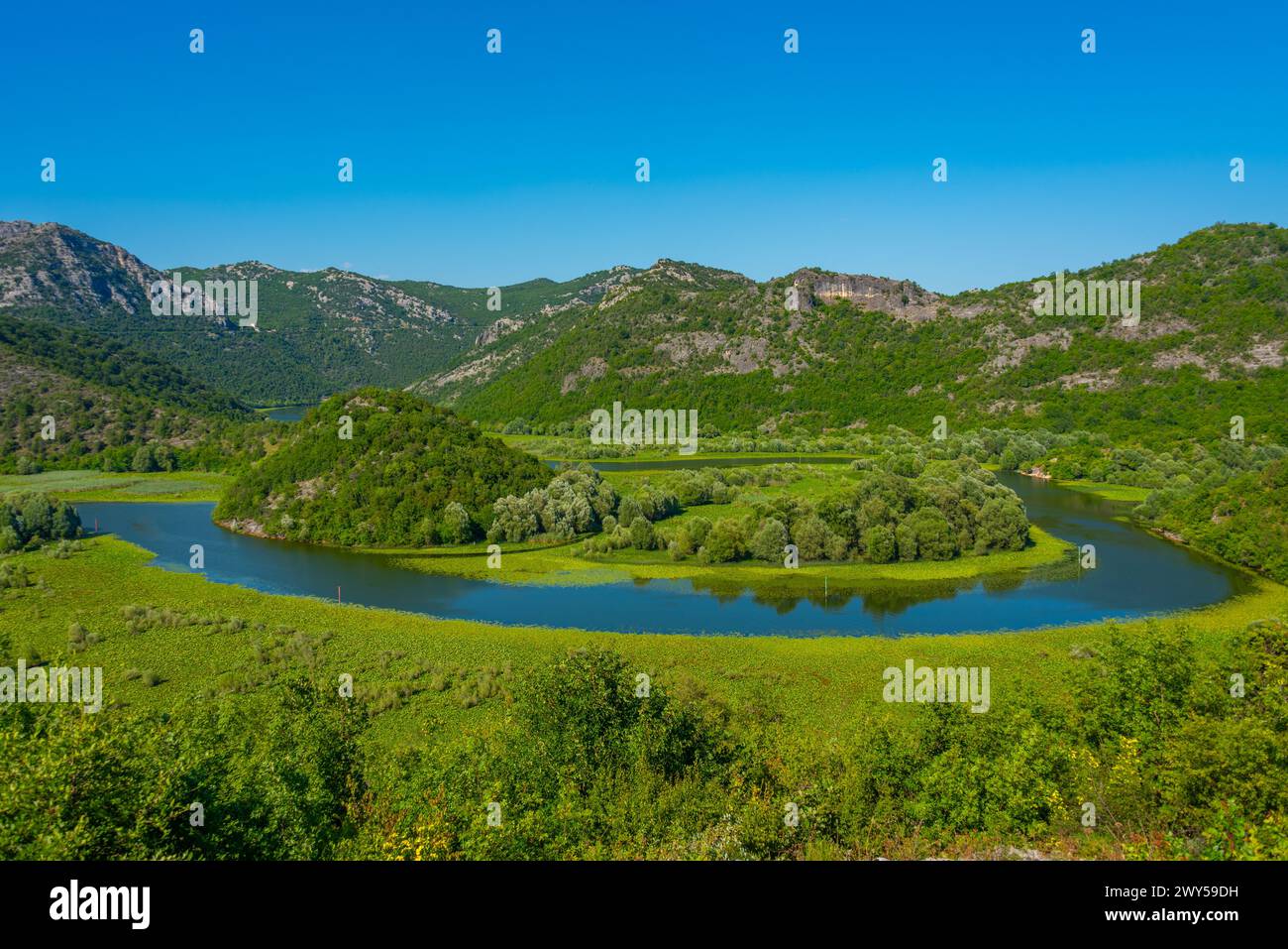 Meander of Rijeka Crnojevica river leading to Skadar lake in montenegro ...