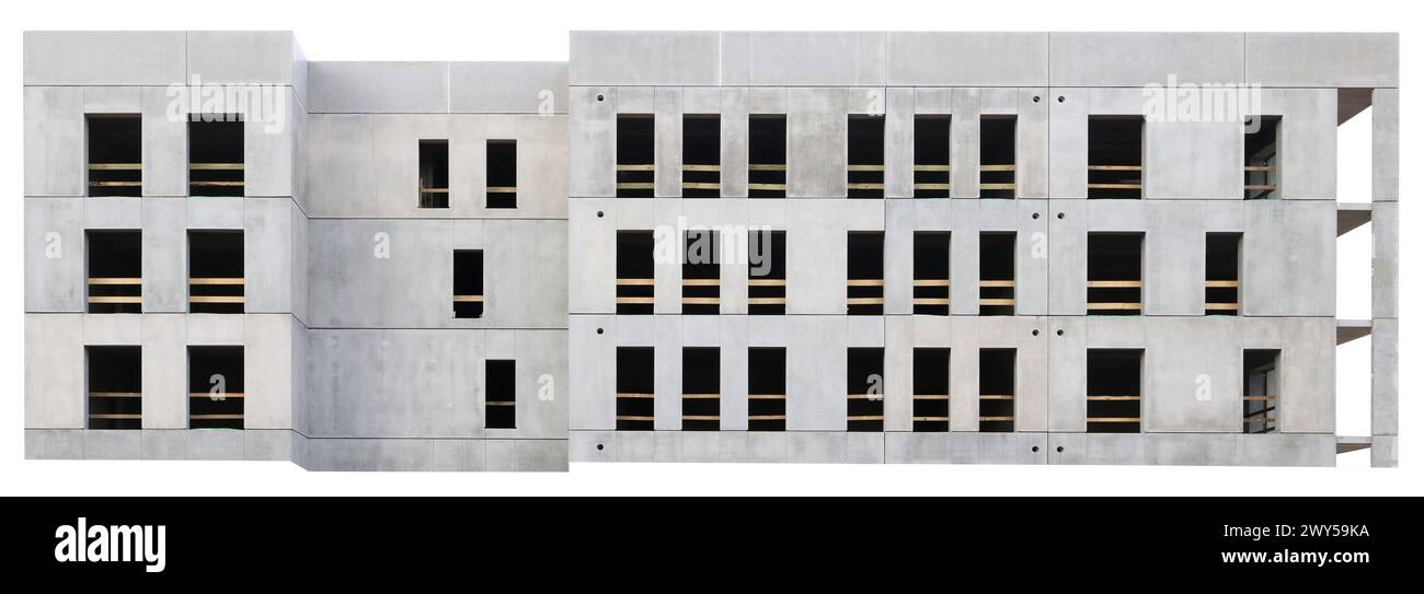 Unfinished concrete building without windows. Isolated on white Stock ...