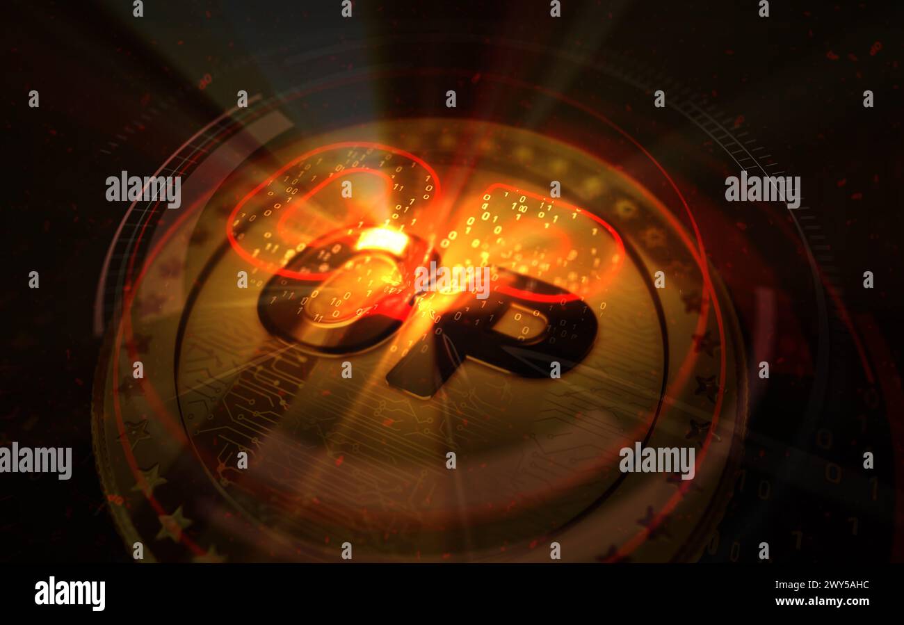 Optimism OP cryptocurrency gold coin on green screen background ...