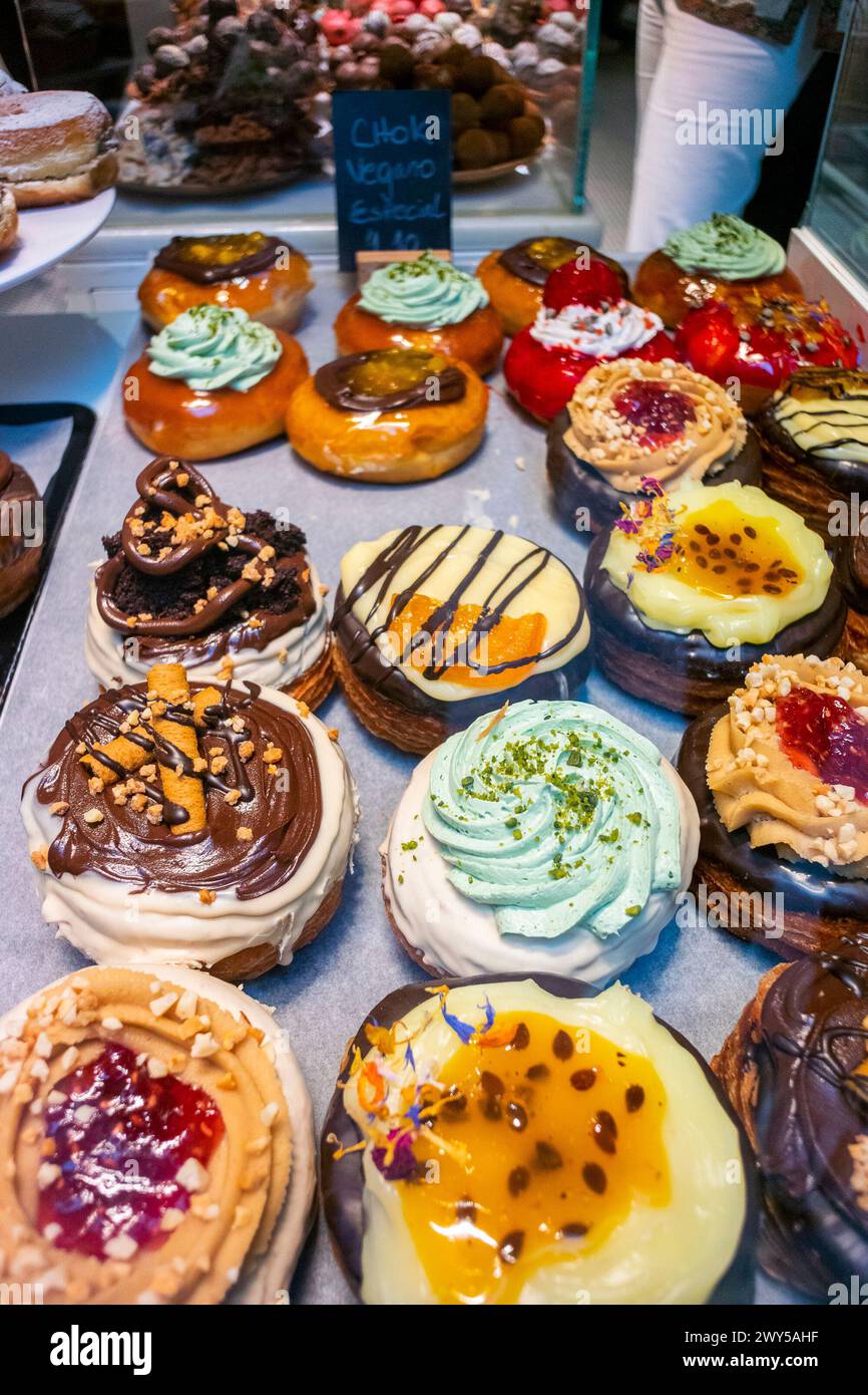 Barcelona, Spain, Close up, Cakes on Display, in Old Town, Spanish ...