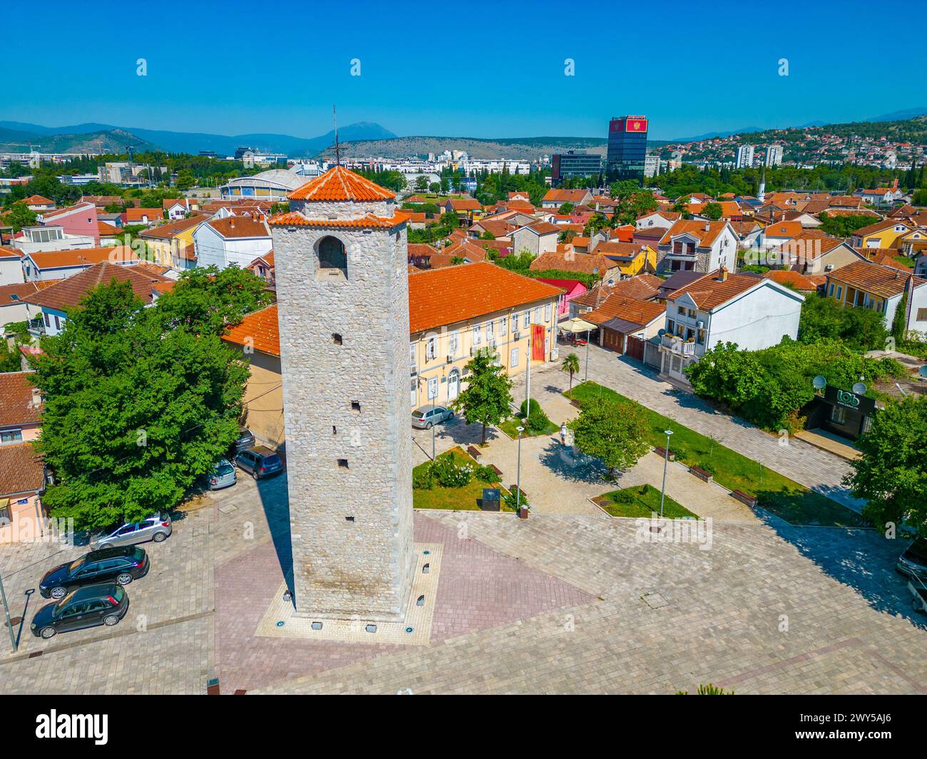 Panorama of Sahat kula tower in capital of Montenegro Podgorica Stock ...