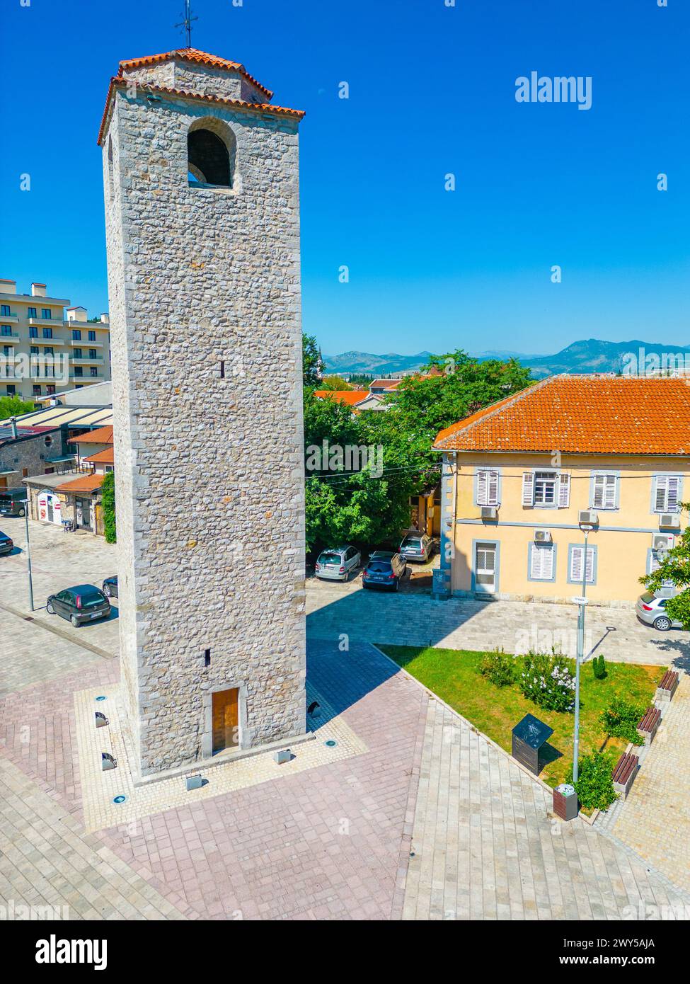 Panorama of Sahat kula tower in capital of Montenegro Podgorica Stock ...
