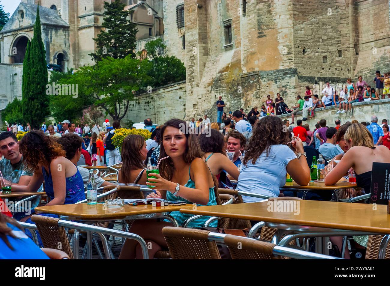 Avignon, France, Large Crowd of People, Tourists, at Tables, French ...
