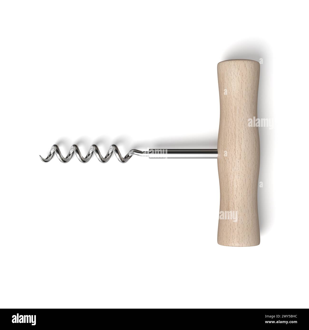 Angled view of wood handle corkscrew on white Stock Photo - Alamy