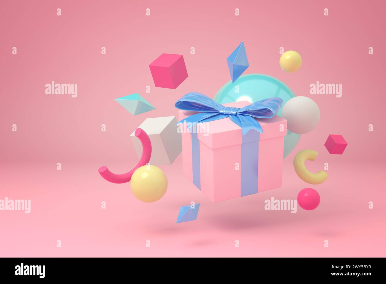 Floating gift box with geometric shapes Stock Photo - Alamy