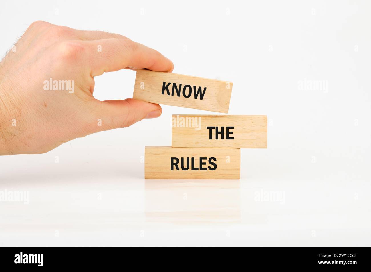 Know the Rules text on wooden blocks assembled by hand Stock Photo - Alamy