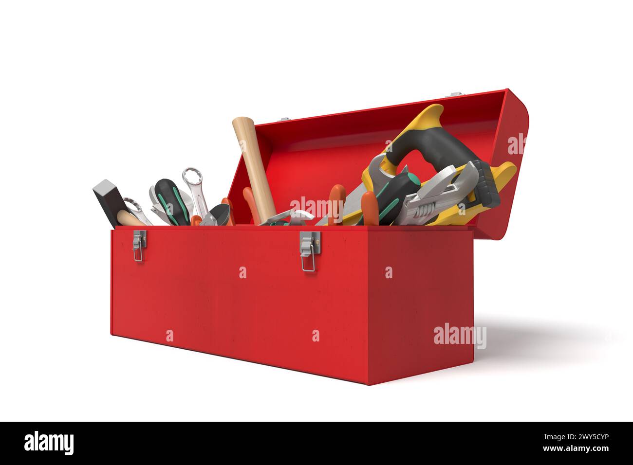 Red toolbox with various hand tools inside Stock Photo - Alamy