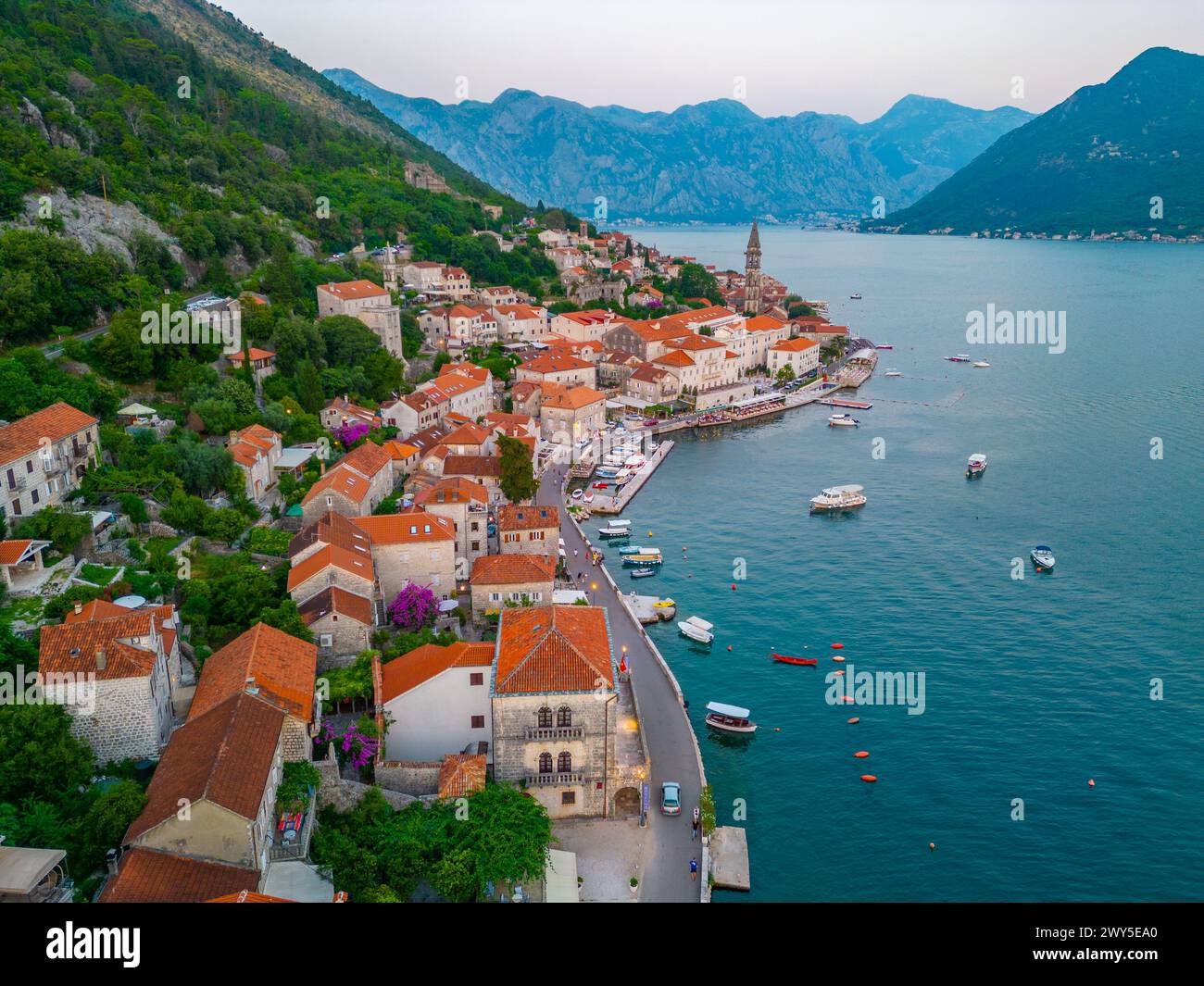 Aerial view of Perast in Montenegro Stock Photo - Alamy
