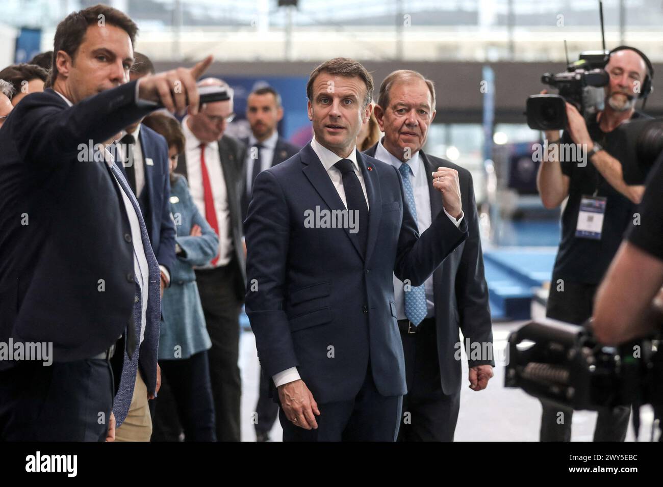 Saint Denis, France. 04th Apr, 2024. French President Emmanuel Macron ...