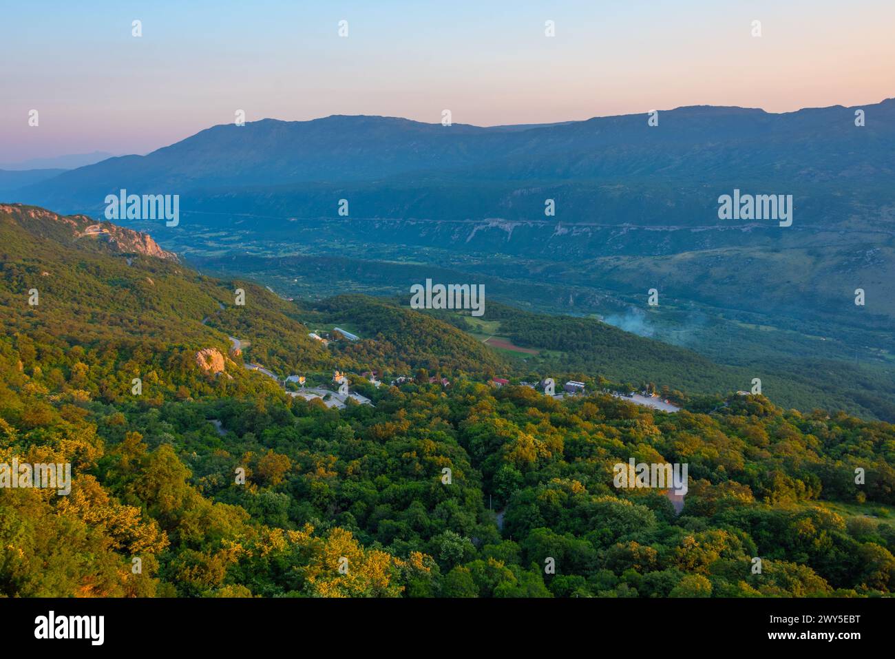 Sunset view over valley of river Zeta in Montenegro Stock Photo - Alamy