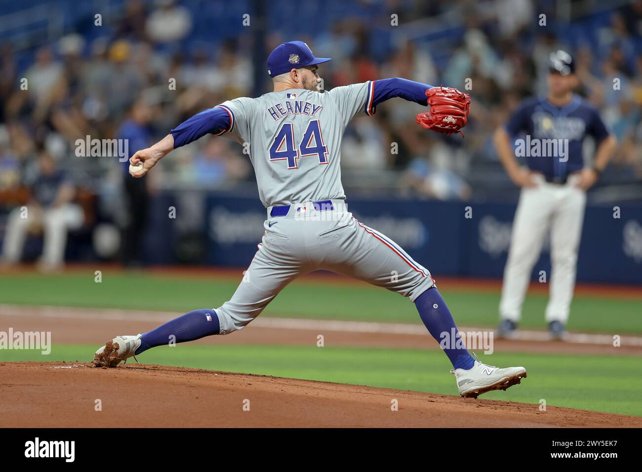 St. Petersburg, FL: Texas Rangers starting pitcher Andrew Heaney (44 ...