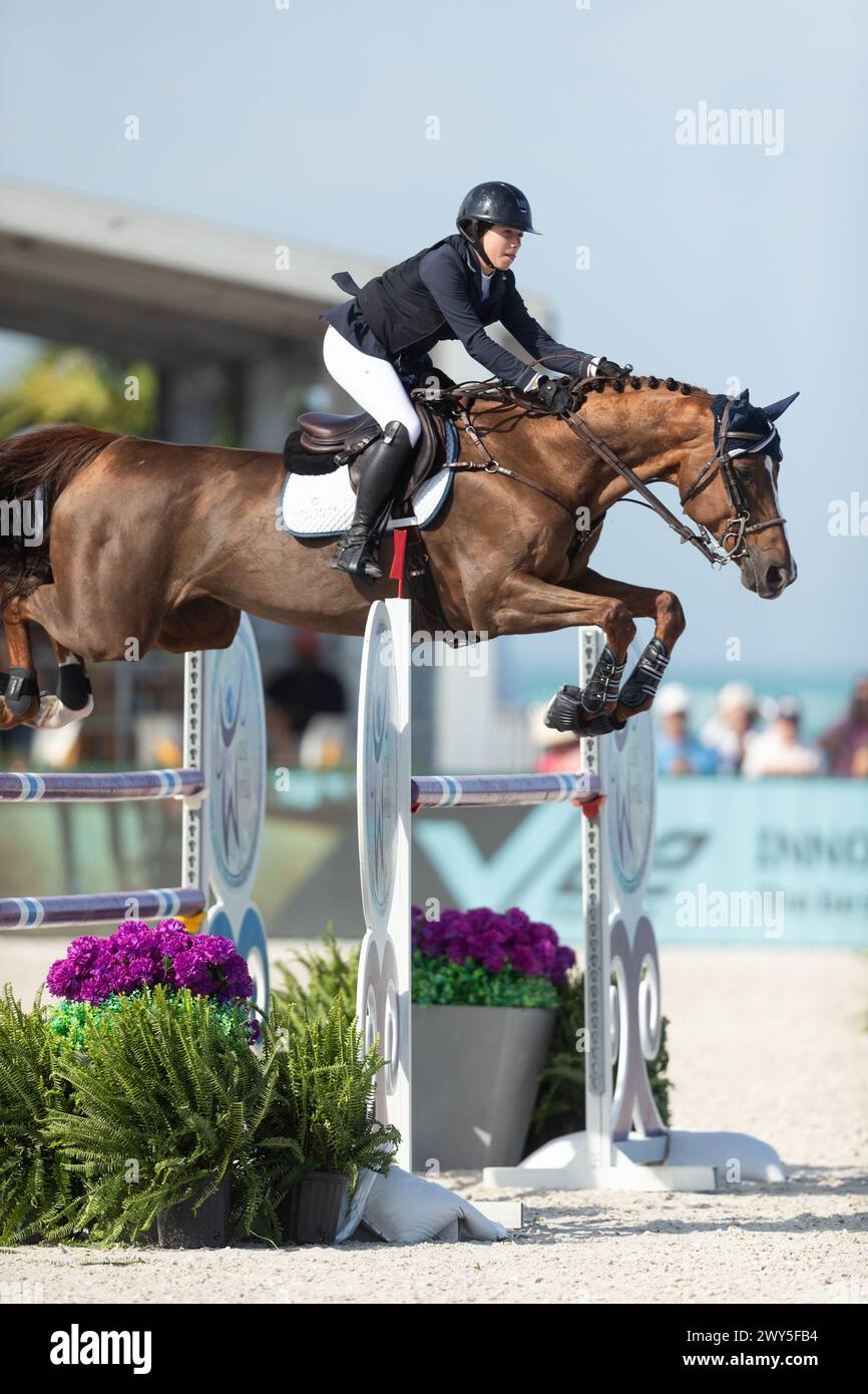 Miami Beach, USA - April 3, 2024. Clara Propp of the USA riding ...
