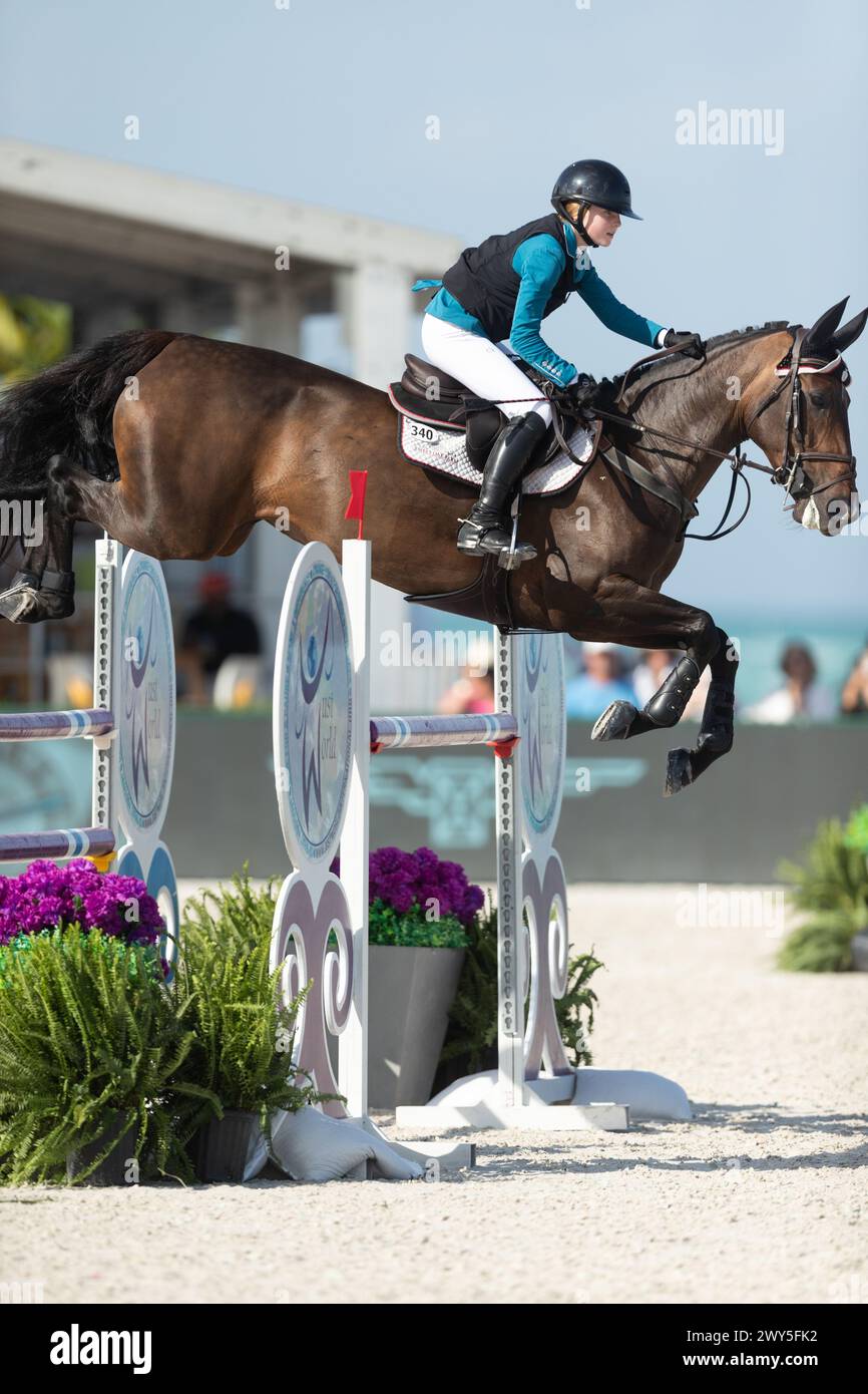 Miami Beach, USA - April 3, 2024. Olivia Sweetnam of the USA and riding ...