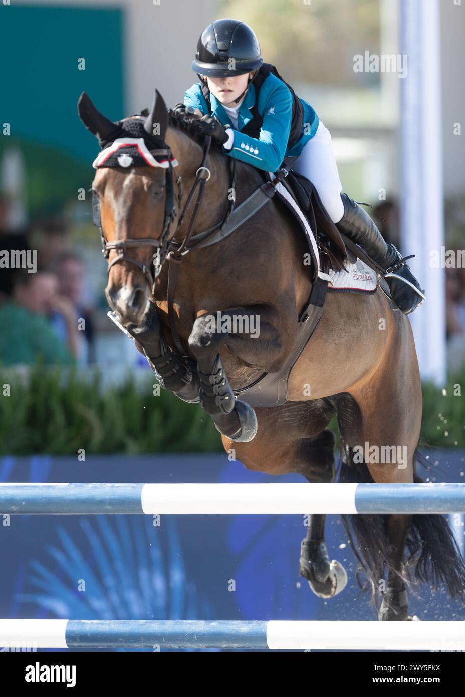Miami Beach, USA - April 3, 2024. Olivia Sweetnam of the USA and riding ...