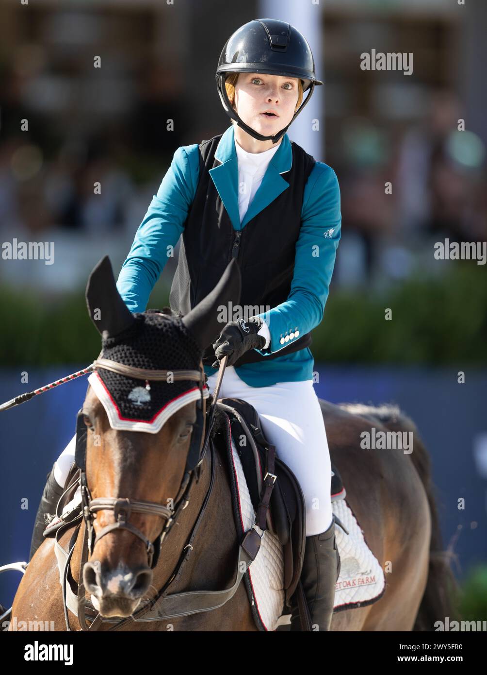 Miami Beach, USA - April 3, 2024. Olivia Sweetnam of the USA and riding ...