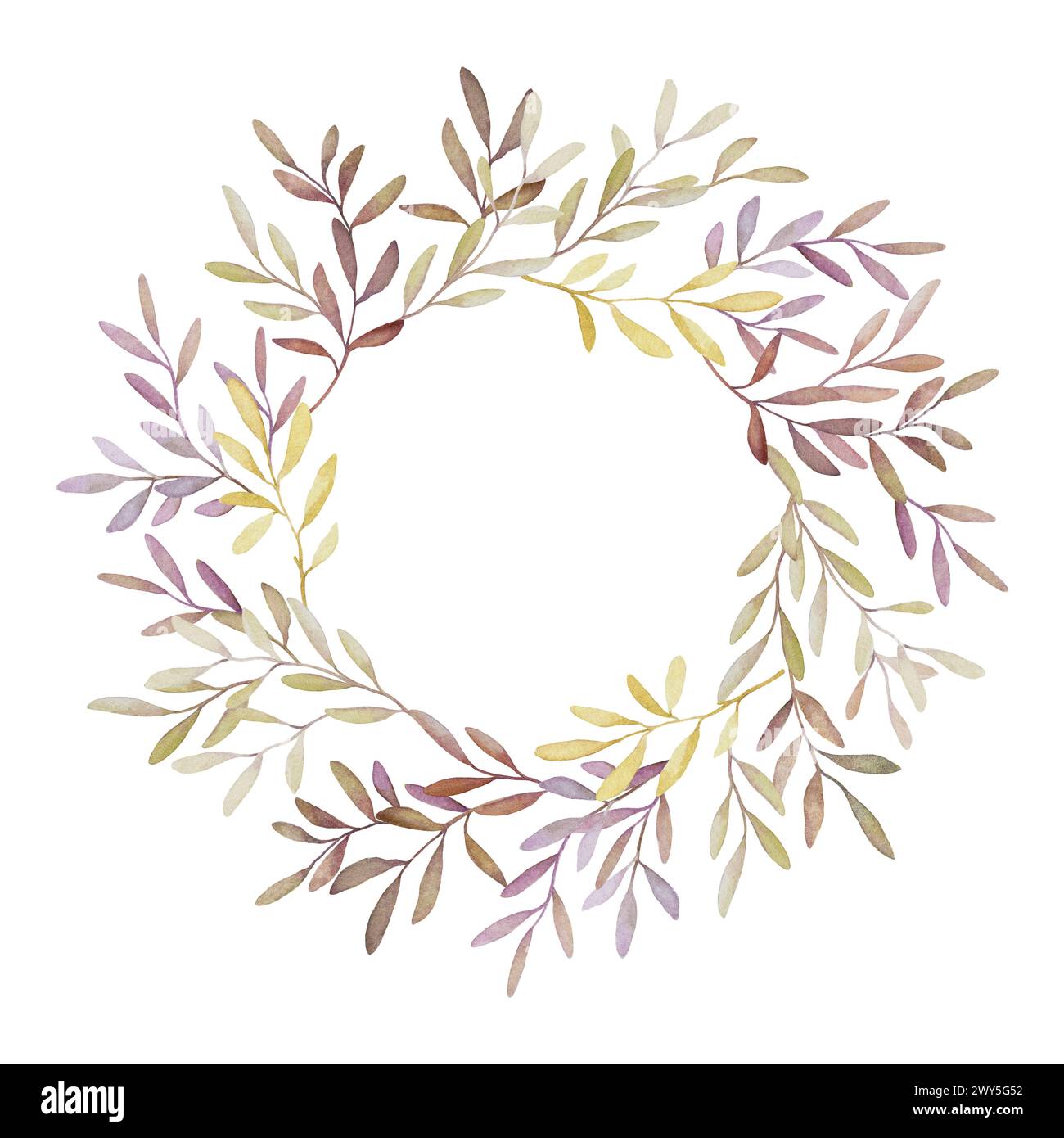 Spring Watercolor Wreath Illustration. Green Pink Floral Wreath Clipart ...