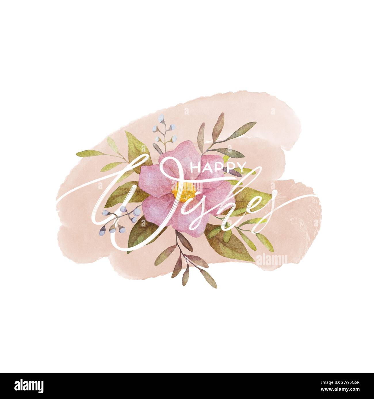 Floral Composition with Happy Wishes Lettering. Gentle Rosehip ...